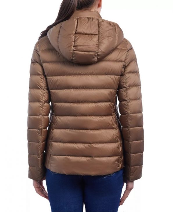 Women's Hooded Packable Brown Puffer Jacket