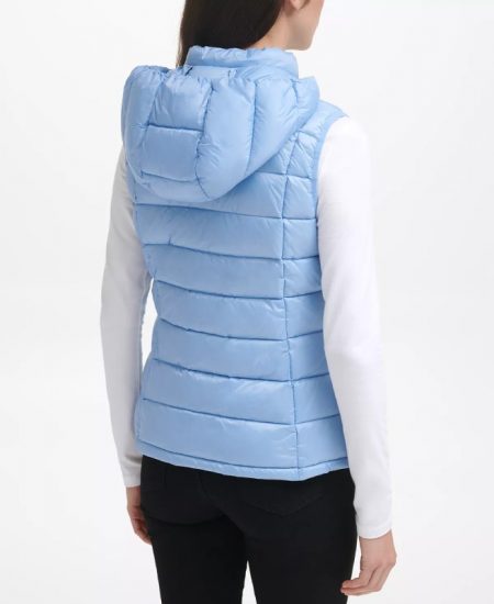 Women’s Packable Hooded Light Blue Puffer Vest - TPJ